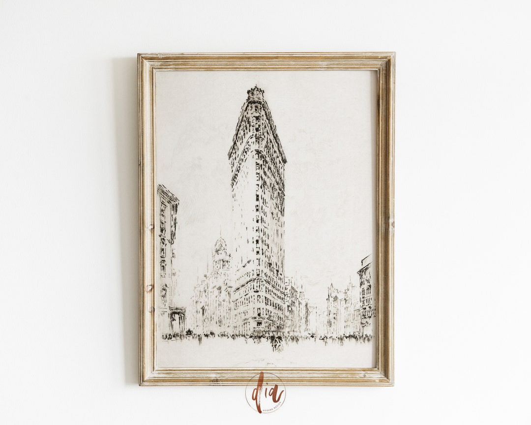 Vintage Flatiron Building Drawing New York City Antique - Etsy
