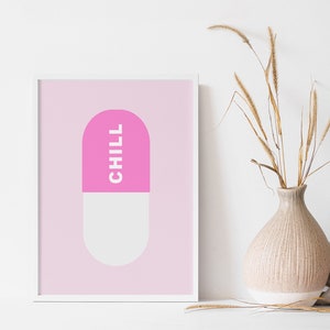 Chill Pill Wall Art Print, Preppy Poster, Preppy Room Decor, Pink White ...