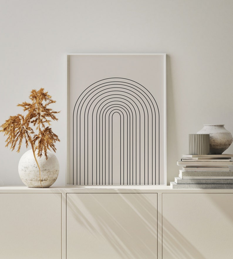 Geometric Arch Print Neutral Rainbow Printable Mid Century - Etsy