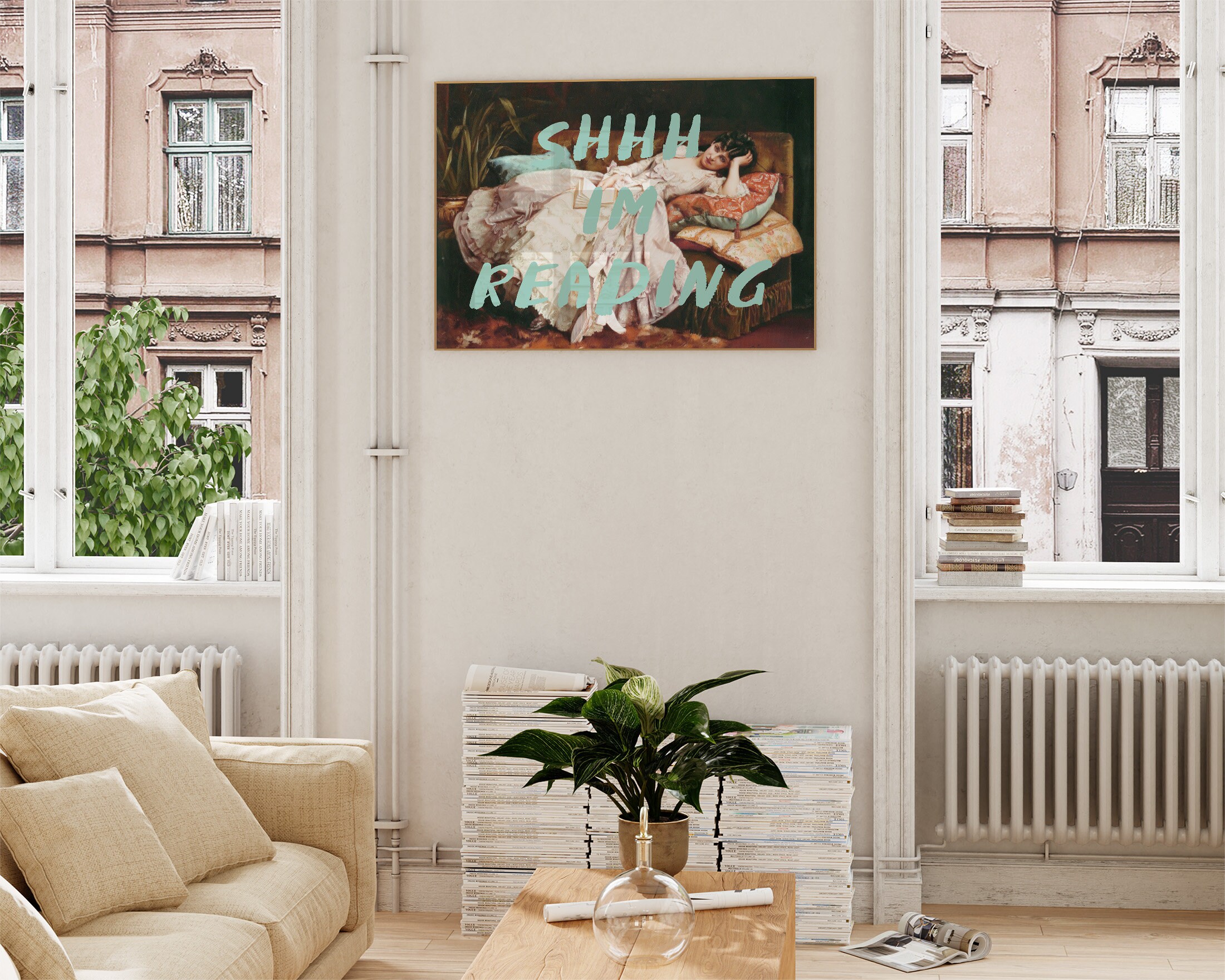 Shhh I'm Reading Altered Art Portrait, Gallery Wall Print, Book Lover ...