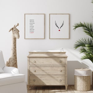 Rudolf Print Set of 2 Prints, Printable Reindeer Names, Christmas Decor ...