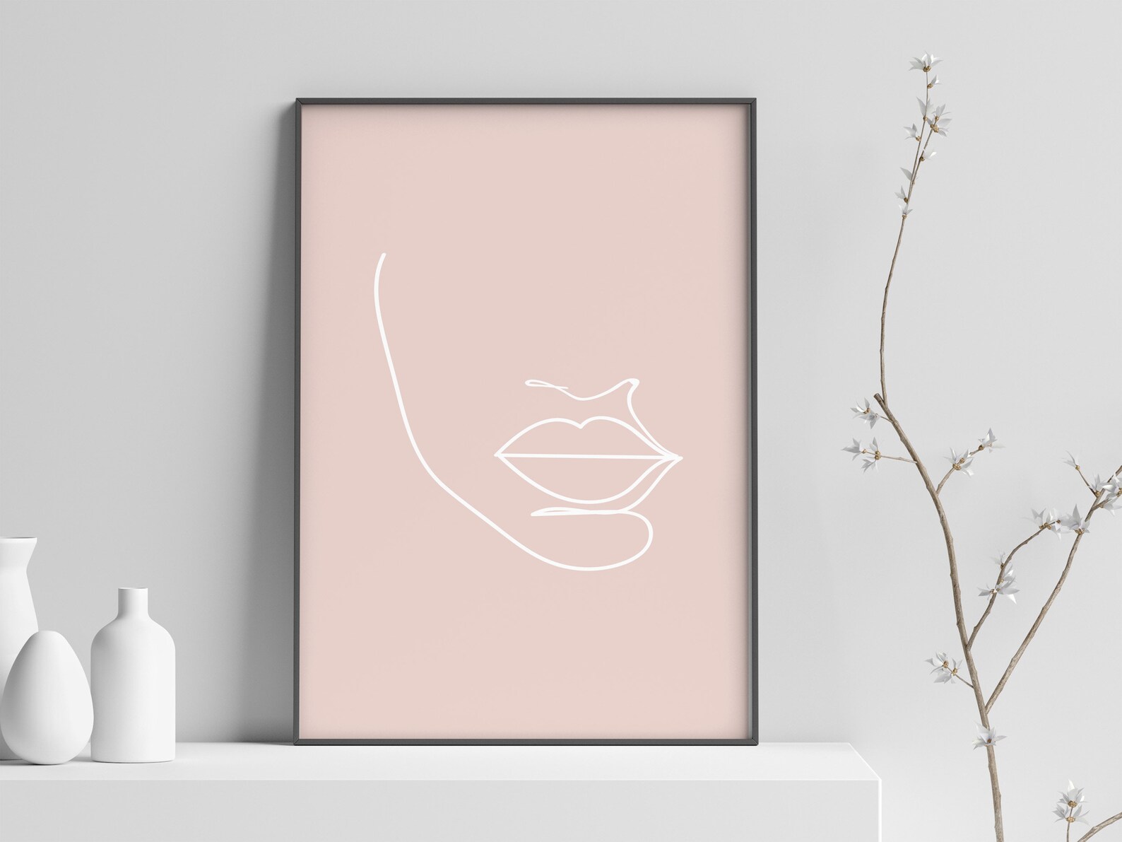 Blush Pink Line Art Face Illustration Fashion Print Bedroom | Etsy