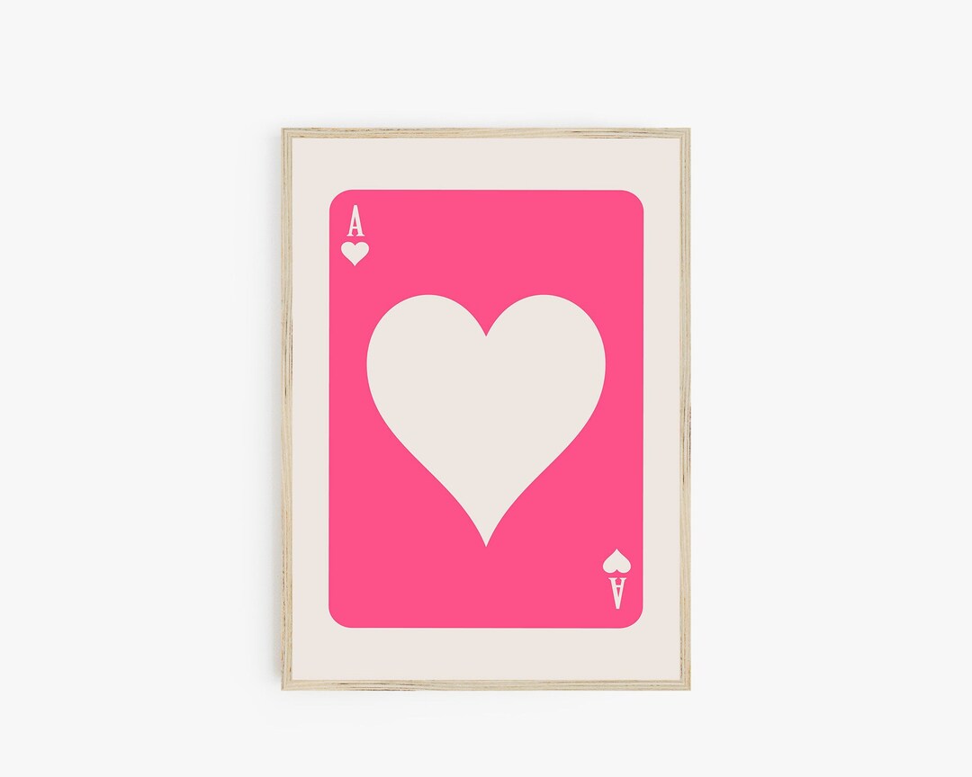 Hot Pink Ace of Hearts Poster, Trendy Wall Art, Playing Cards Print ...