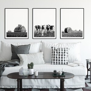 Set of 3 Farm Prints Cows Barn Hay Print Modern Farmhouse Decor Black ...
