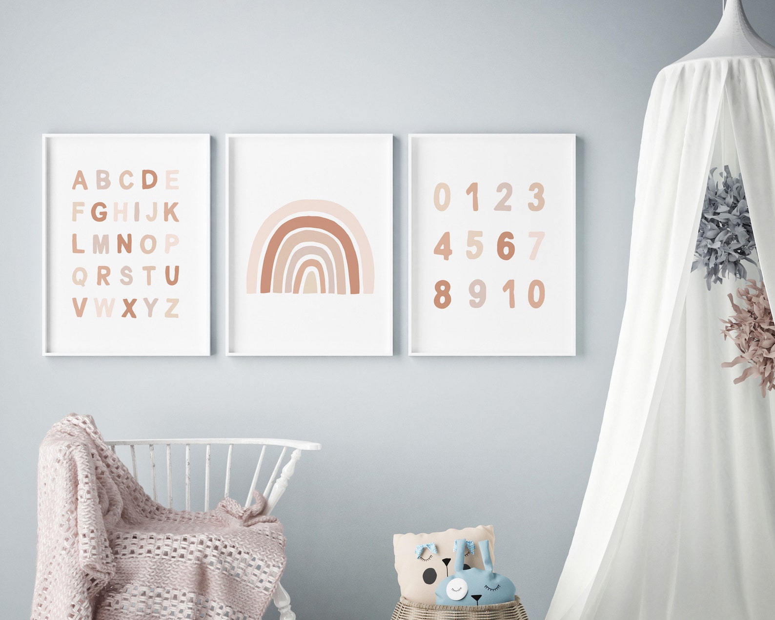 Neutral Rainbow Wall Art Set of 3 Prints Muted Alphabet Poster - Etsy