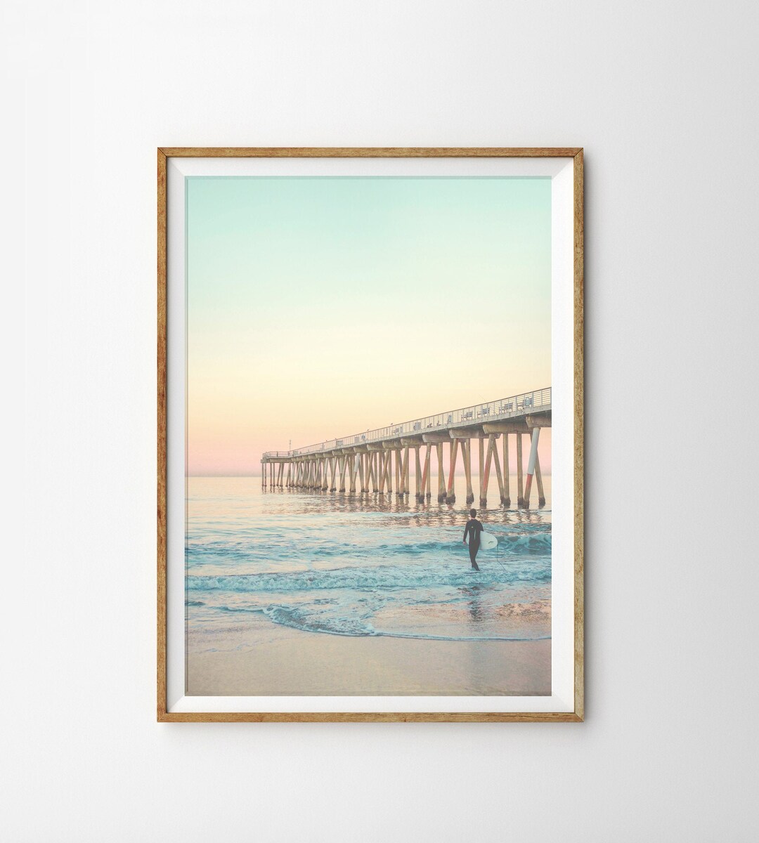 California Sunset Surf Art Print Ocean Pier Summer Prints Beach Poster ...