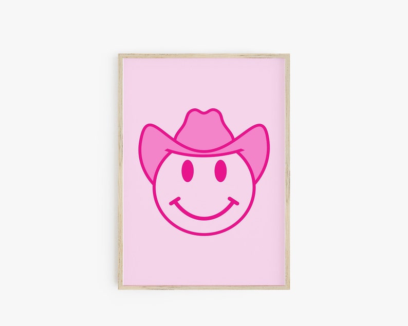 Pink Western Smiley Face Poster Print Hot Pink Smiley Face - Etsy