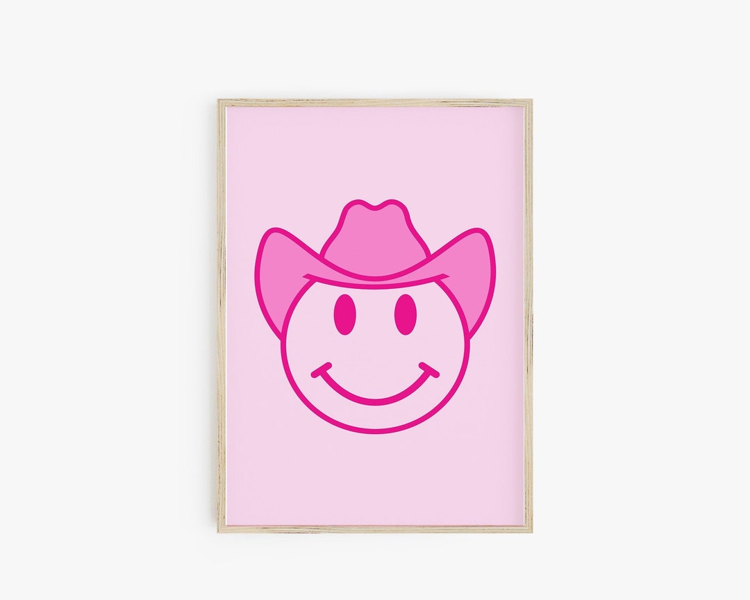 Pink Western Smiley Face Poster Print, Hot Pink Smiley Face With Cowboy ...