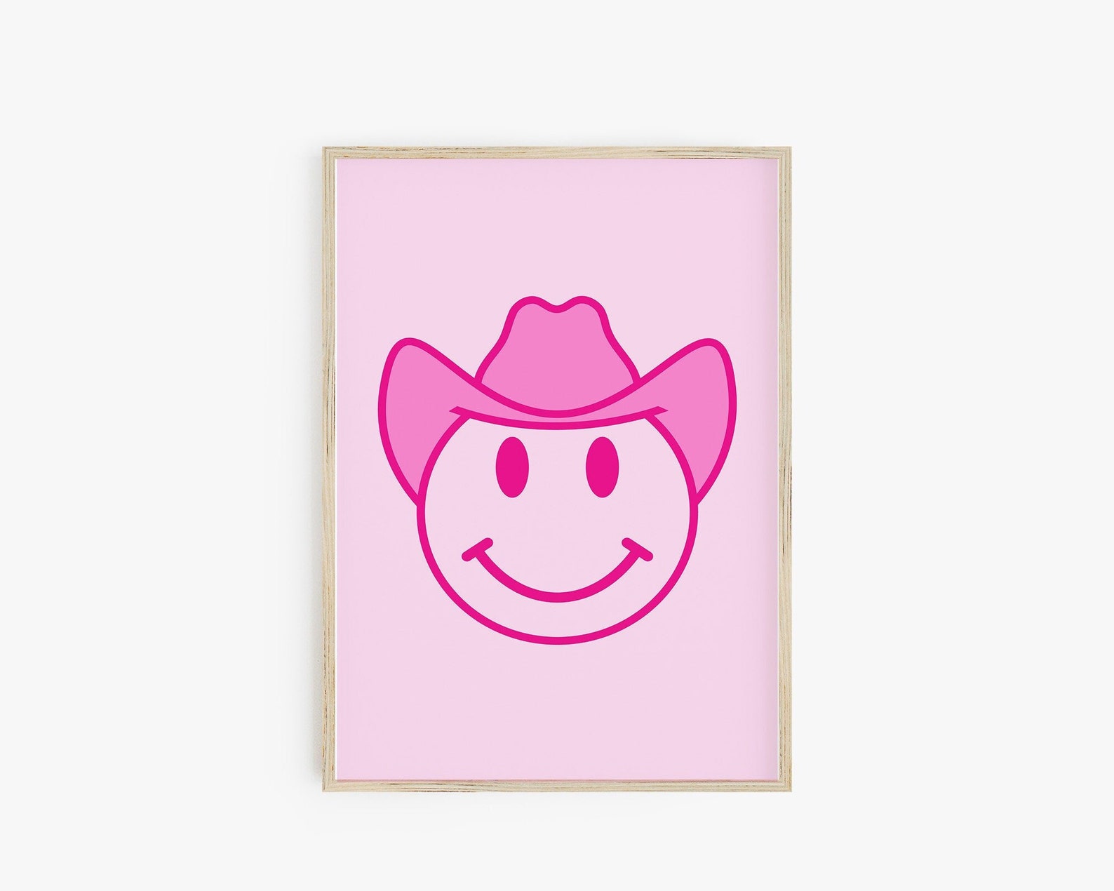 Pink Western Smiley Face Poster Print, Hot Pink Smiley Face With Cowboy ...