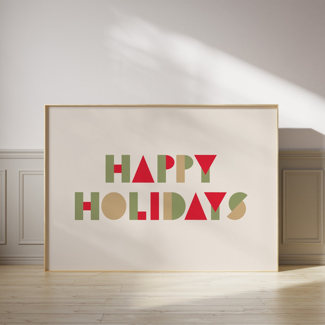 Retro Happy Holidays Printable Sign, Christmas Wall Art, Horizontal ...