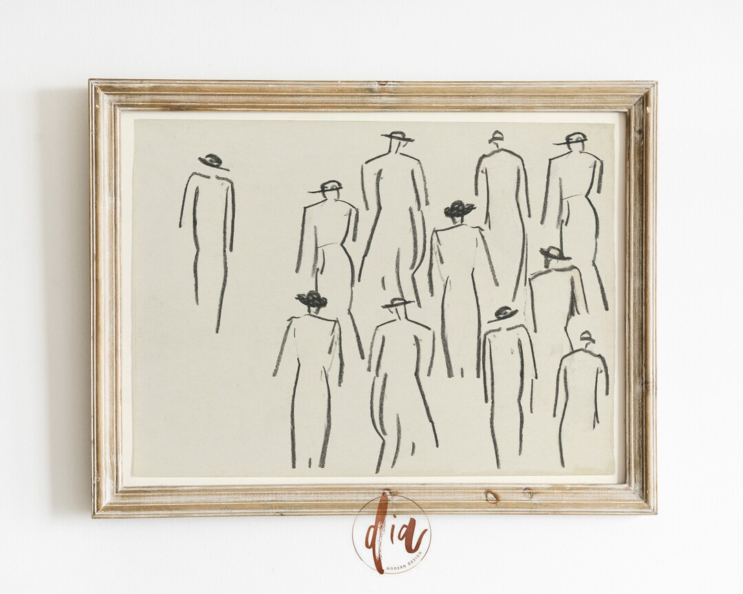 Vintage Charcoal Drawing Abstract Figure Art Gallery Wall - Etsy