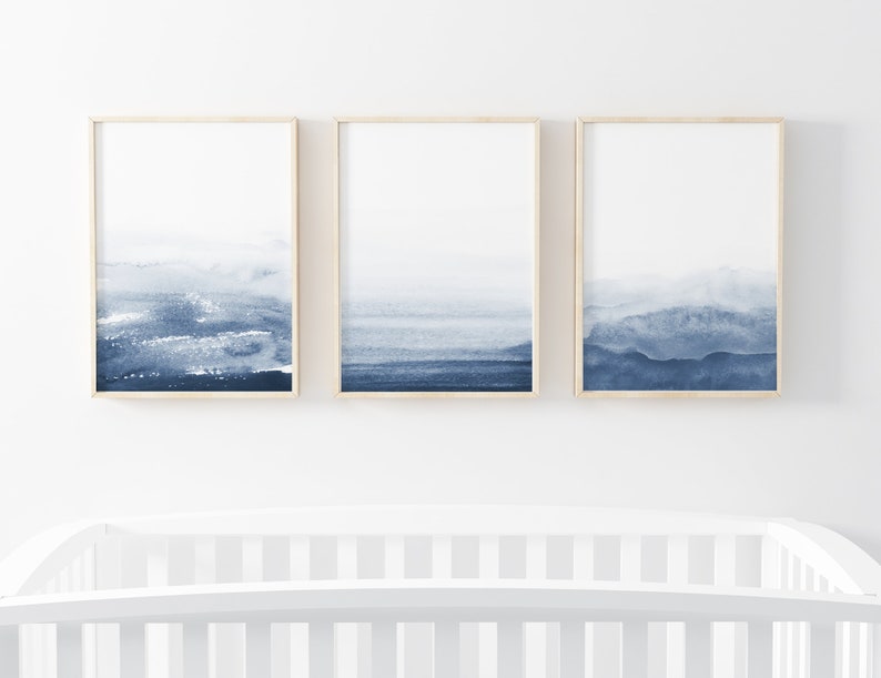 Navy Blue Wall Art Prints 3 Piece Wall Art Indigo Wall Art Abstract ...