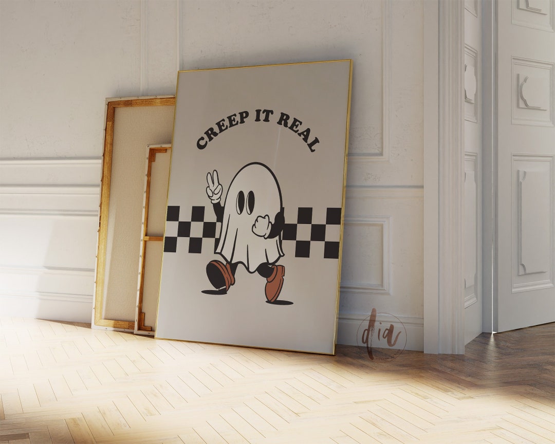 Retro Halloween Wall Art Print, Cute Ghost Character Printable Poster ...
