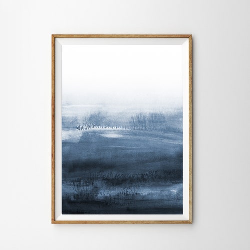 Indigo Blue Abstract Wall Art Navy Blue Watercolor Print - Etsy