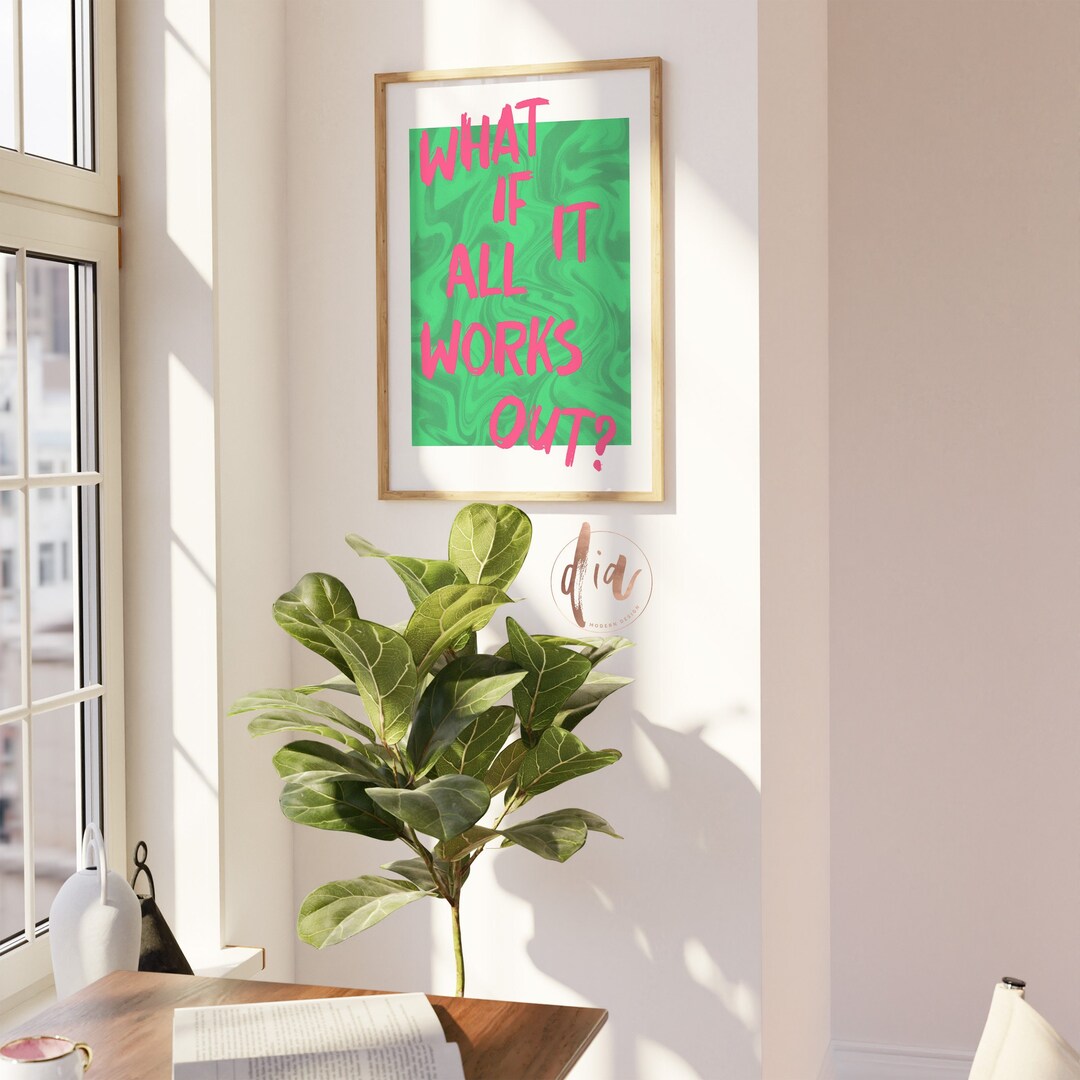Preppy Poster, Pink Green Trendy Wall Art, What If? Digital Print ...