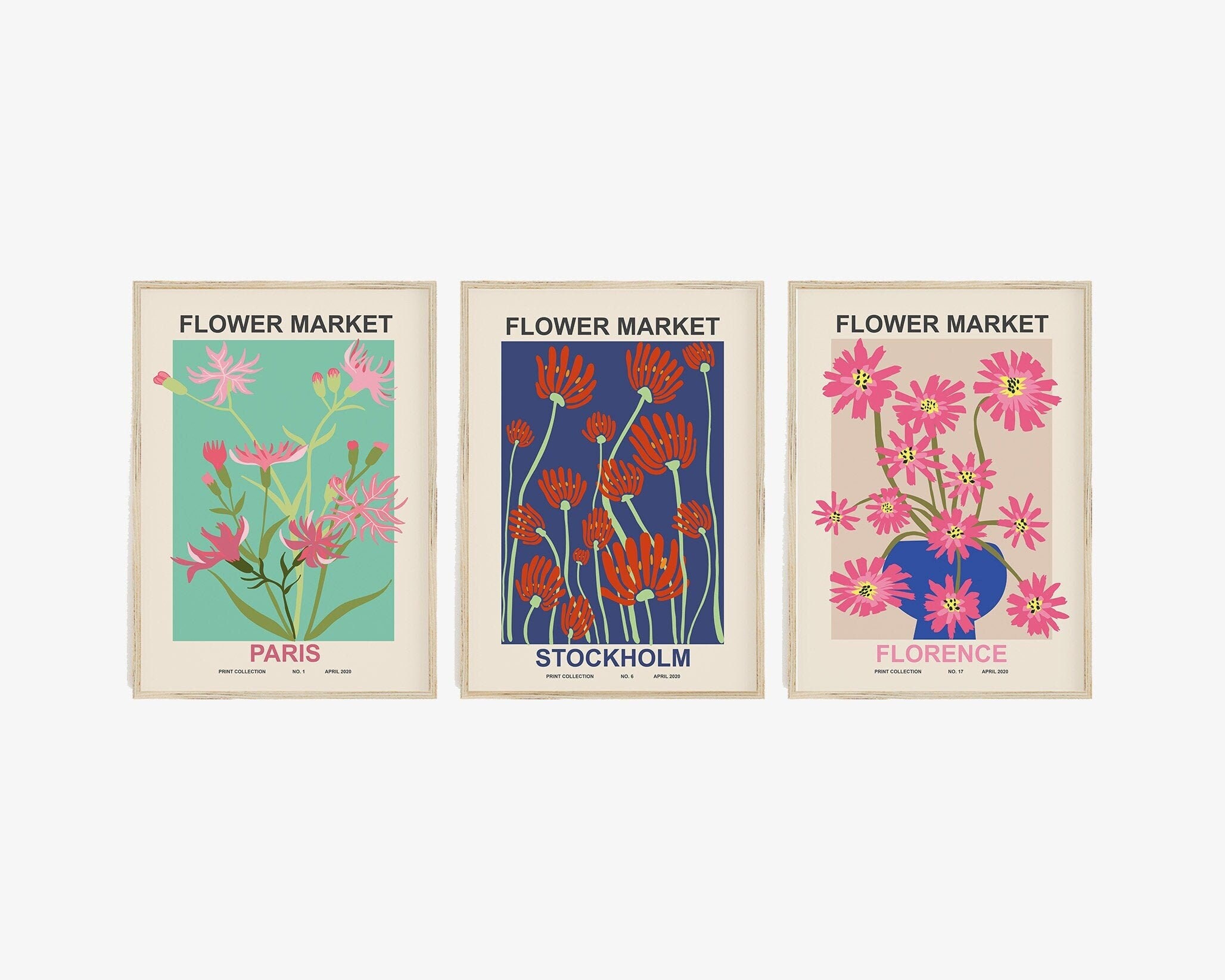 Flower Market Poster Set of 3, Flower Market Prints, Digital Print Set ...