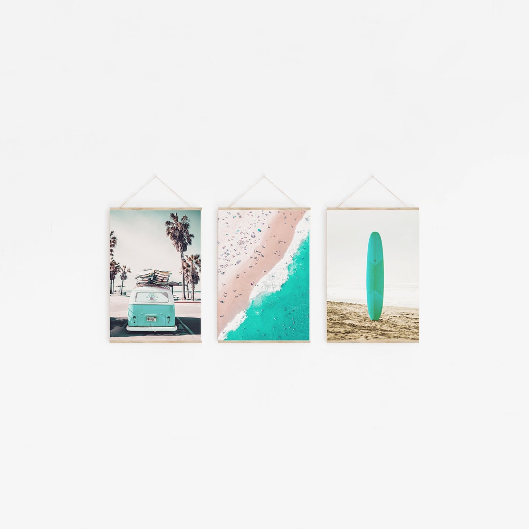Turquoise Beach Poster Set of 3 Prints, California Surf Board Aerial ...