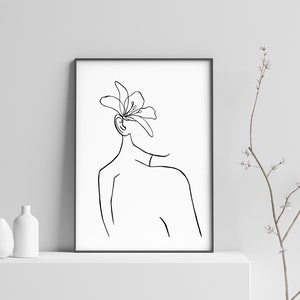 Female Body Line Art Print Flower Line Drawing Minimalist Print Modern ...