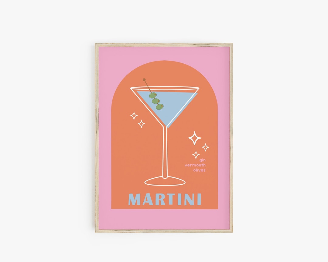 Preppy Cocktail Poster, Martini Print, Retro Cocktail Wall Art ...