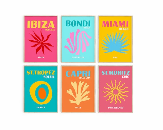 Preppy Wall Art Colorful Summer Prints Travel Poster Set of - Etsy