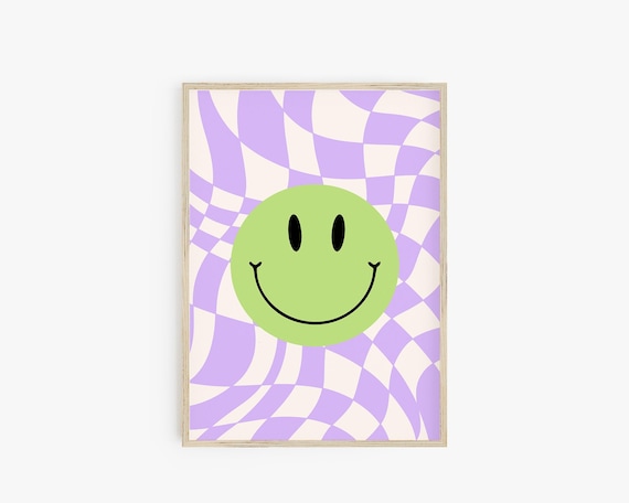 Preppy Room Wall Art Retro Smiley Face Print Abstract - Etsy