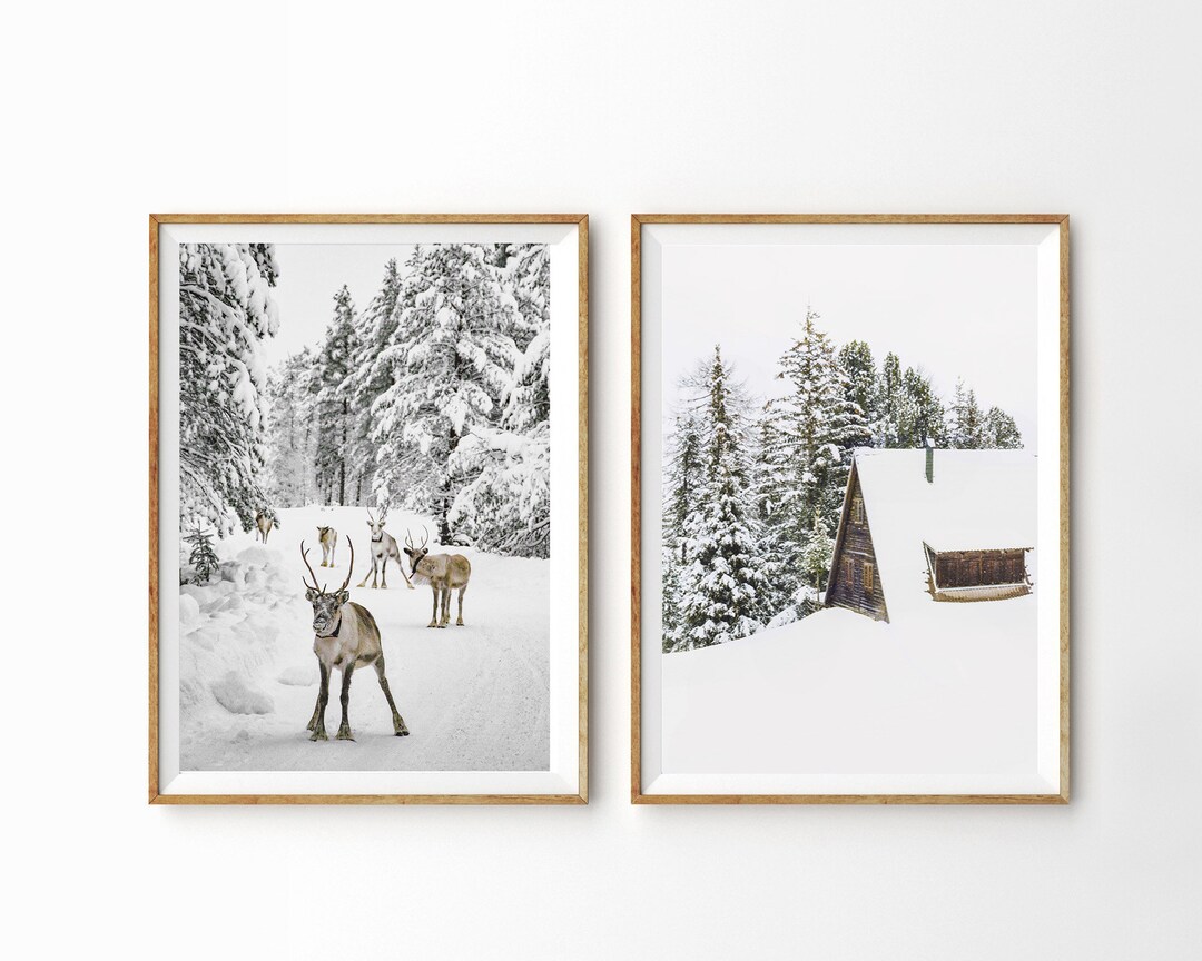 Reindeer Wall Art Set Winter Poster Set Set of 2 Prints Christmas ...