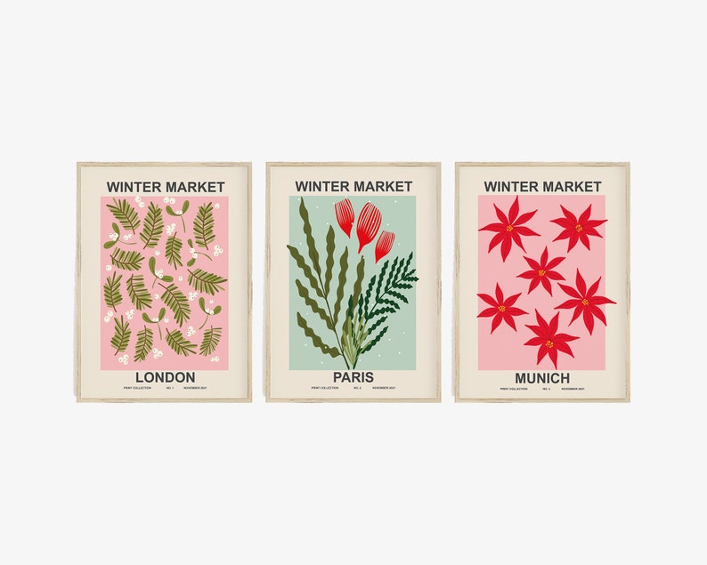 Retro Christmas Poster Bundle, Set of 12 Preppy Xmas Decor, Mid Century ...