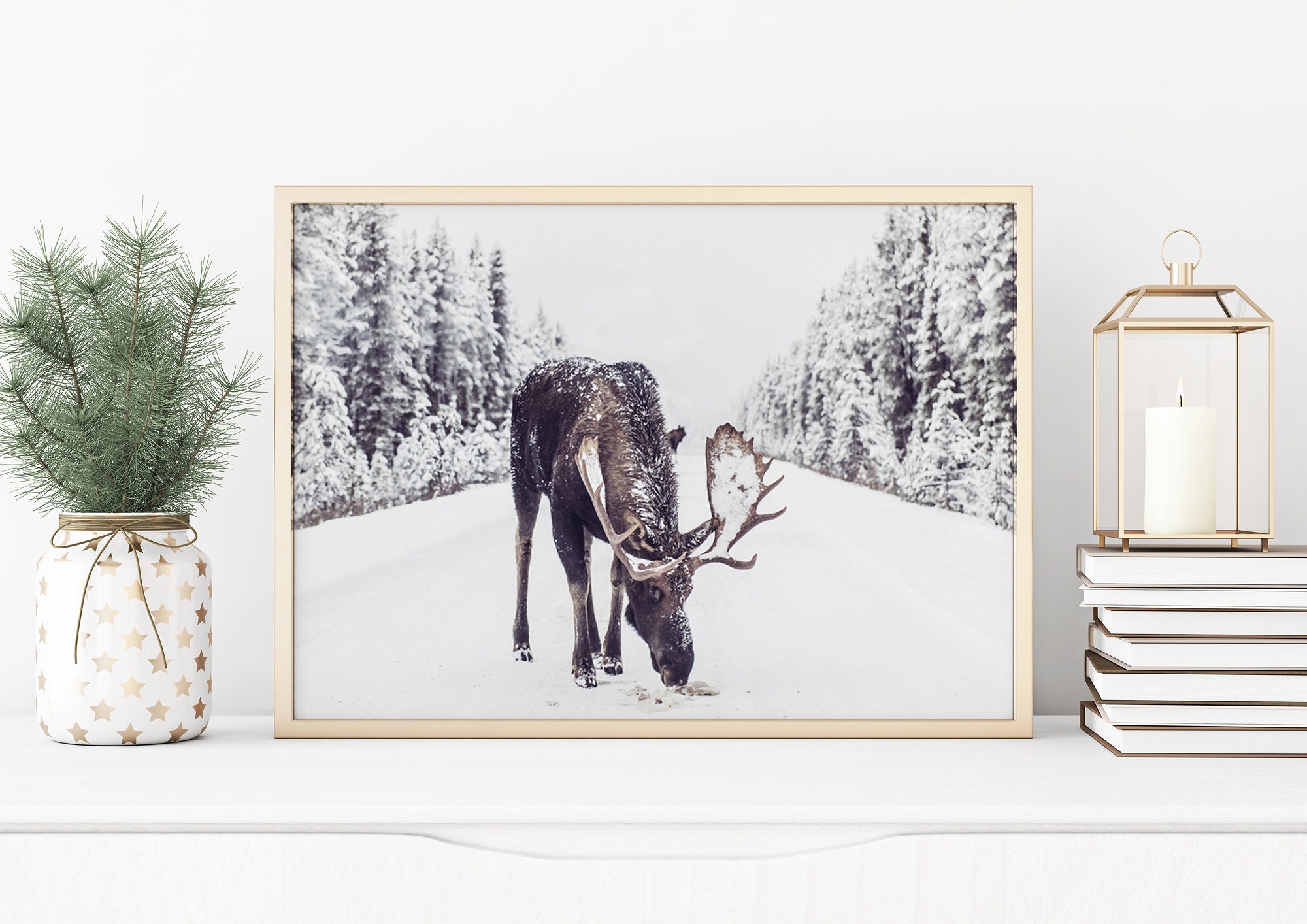 Moose in Snow Print Winter Wall Art Prints Christmas Decor - Etsy