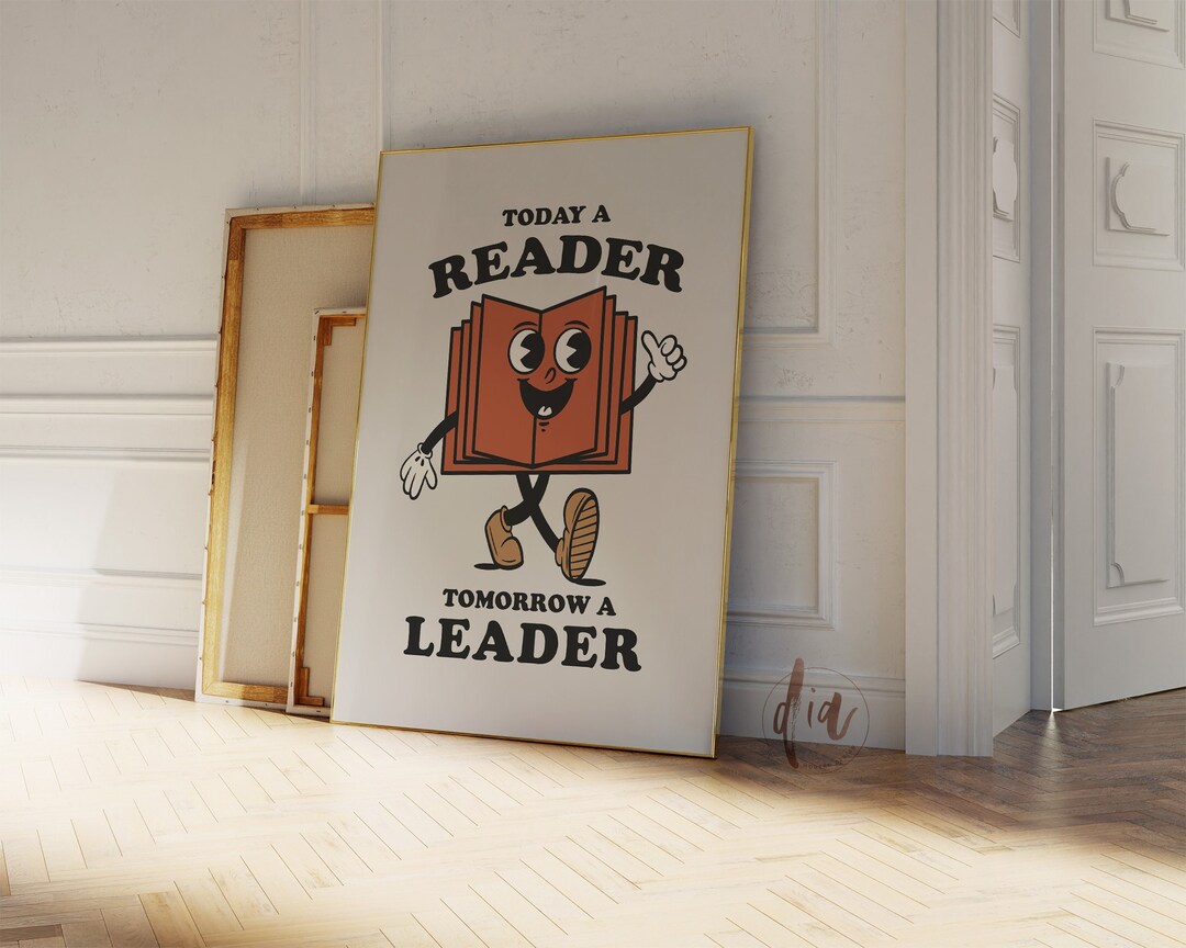 Classroom Wall Art, Reading Poster, Retro Book Cartoon Mascot Character ...
