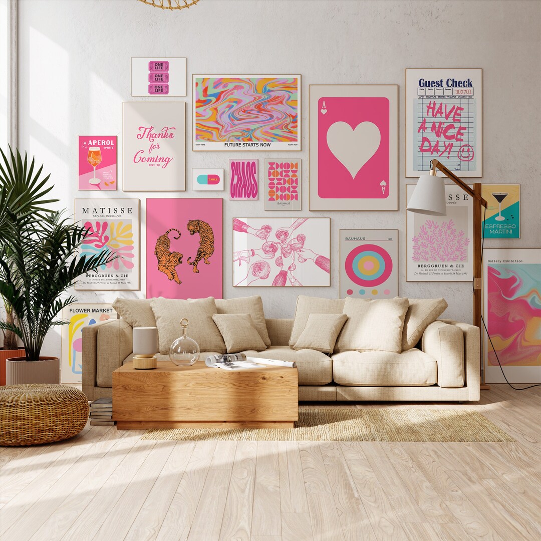 Preppy Gallery Wall Set, Trendy Wall Art, Preppy Pink Posters, DIGITAL ...