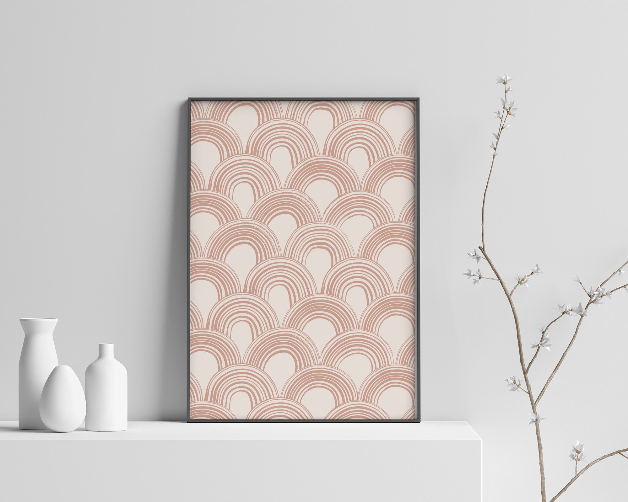 Rainbow Drawing Boho Rainbow Art Earth Tones Print - Etsy