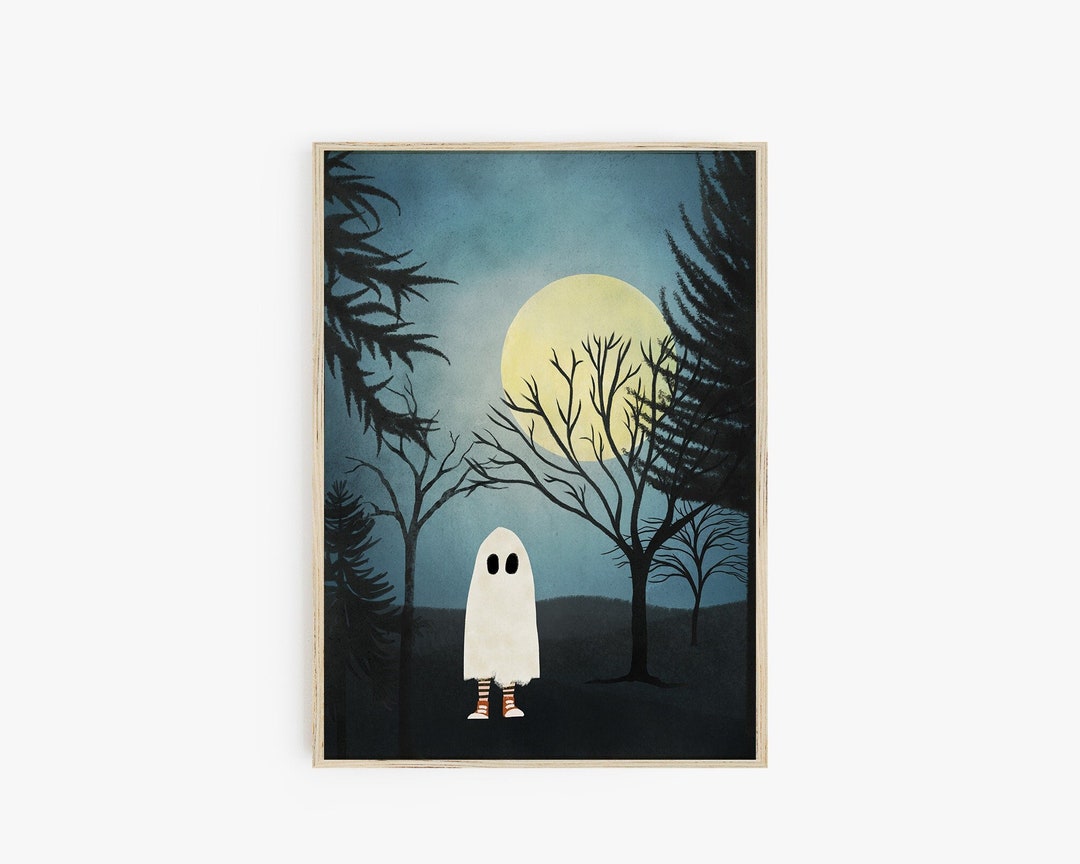 Ghost Wall Art Print, Halloween Printable Poster, Sheet Ghost Print ...