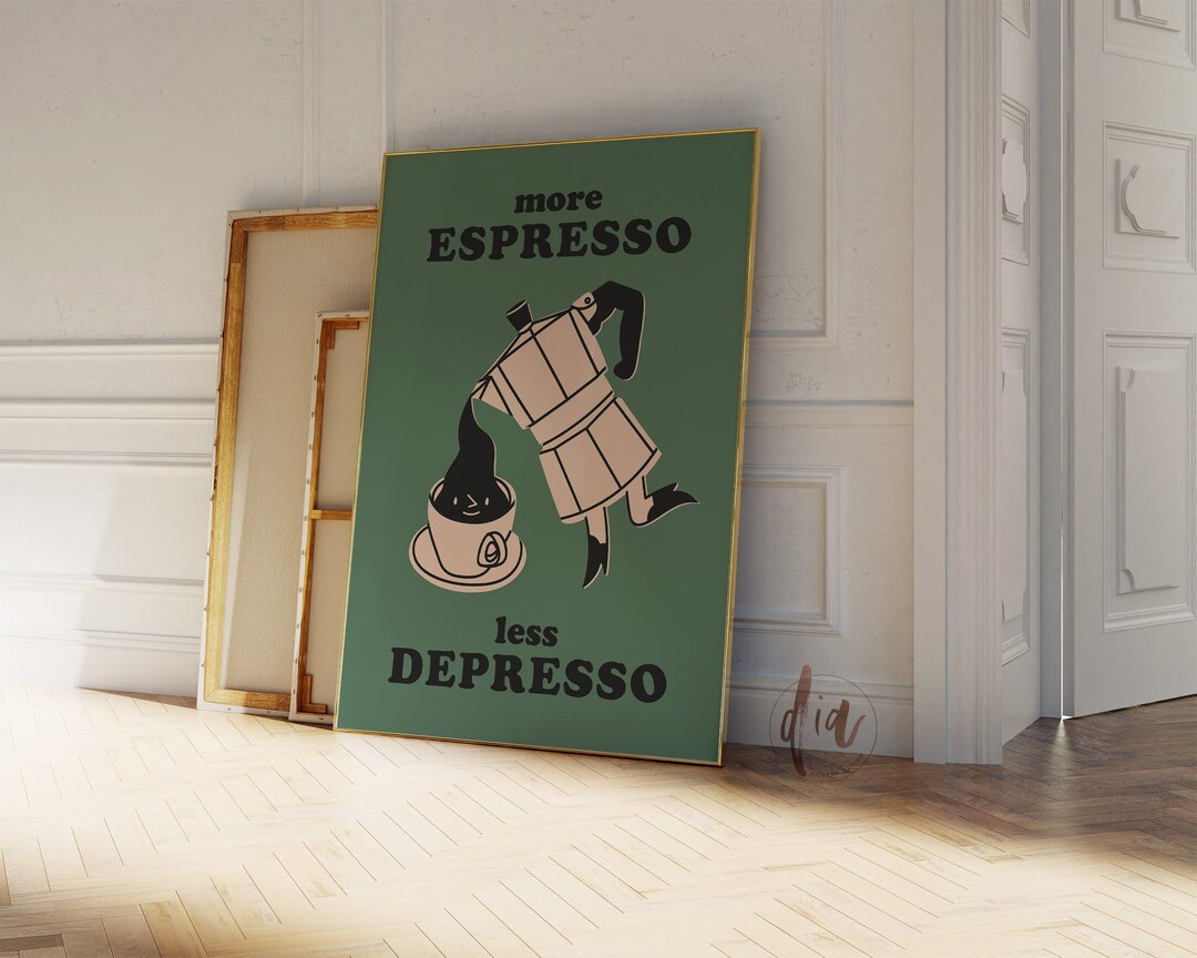 Retro Coffee Poster, More Espresso Less Depresso, Coffee Quote, DIGITAL ...