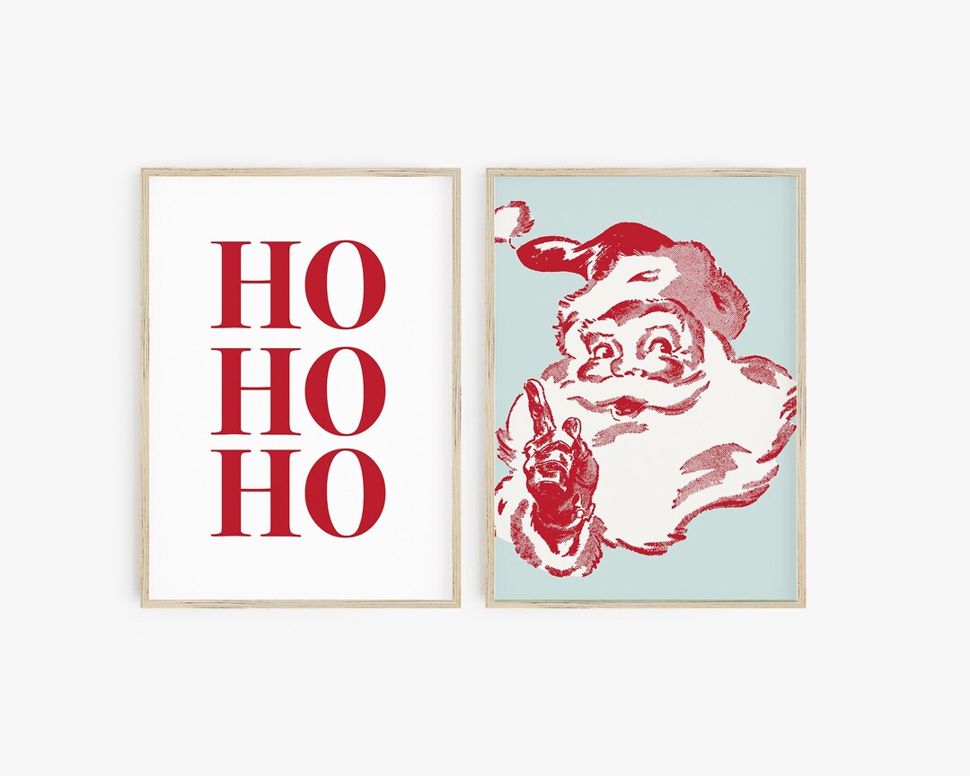 Retro Santa Print Set of 2, Mid Century Modern Holiday Decor, Vintage ...