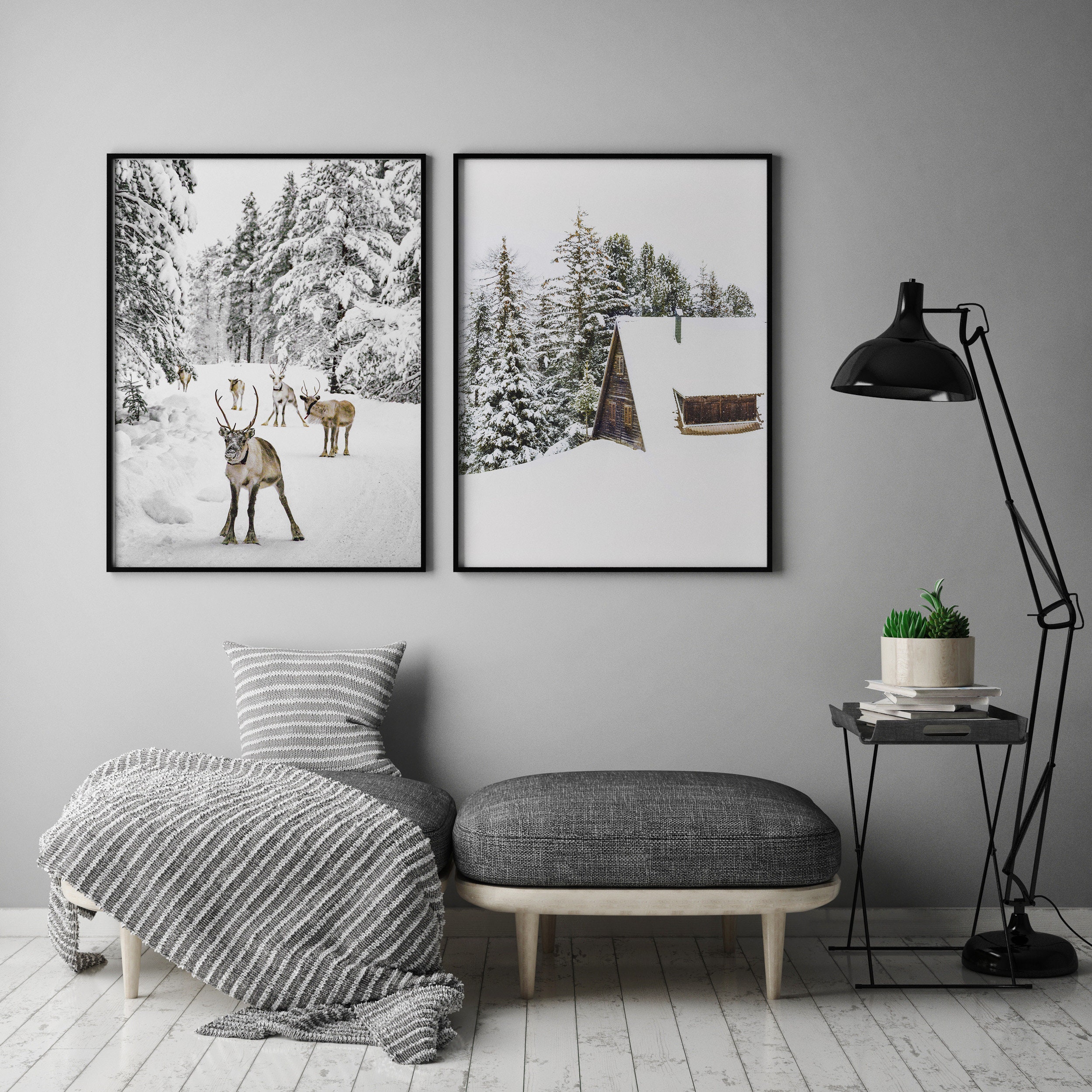 Reindeer Wall Art Set Winter Poster Set Set of 2 Prints Christmas ...