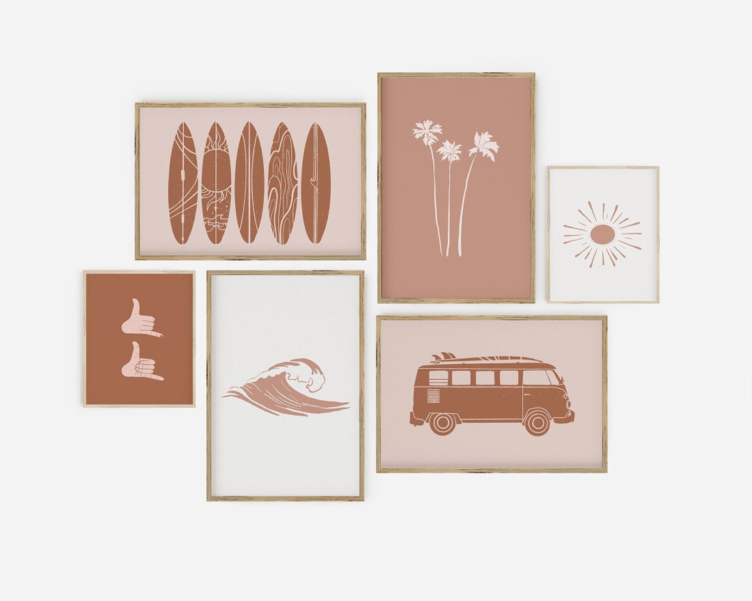 Boho Surf Print Set of 6, Abstract Coastal Wall Art, Mid Century Modern ...