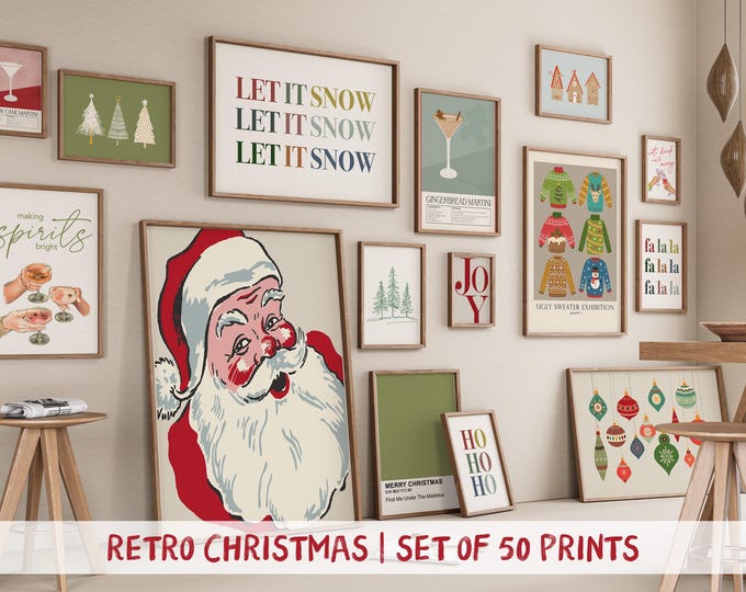Retro Holiday Spirits Wall Art | Vintage Christmas Pin up Poster ...