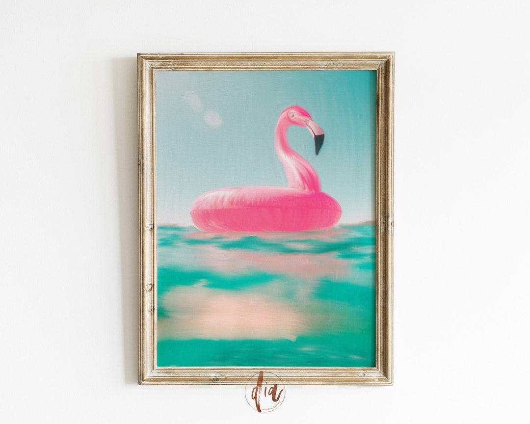Preppy Beach Wall Art, Pink Flamingo Painting, Trendy Wall Art ...