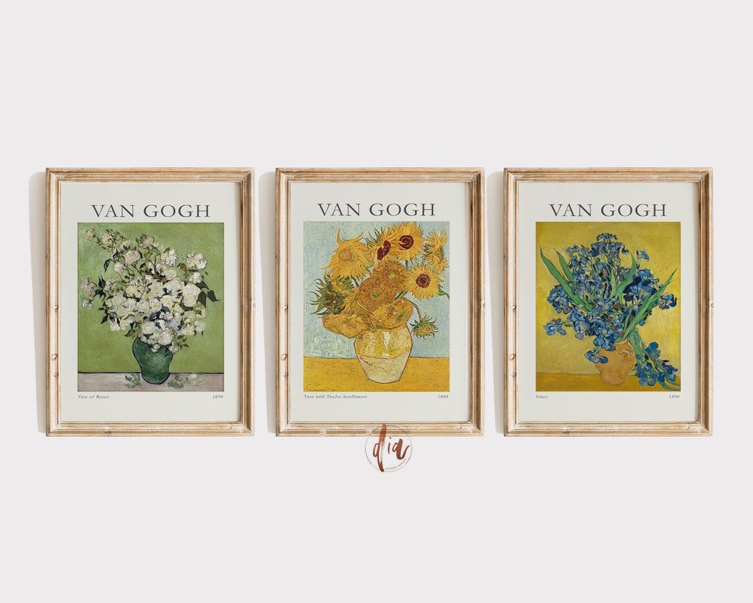 Van Gogh Set of 3 Floral Still Life Prints, Vintage Poster Set ...