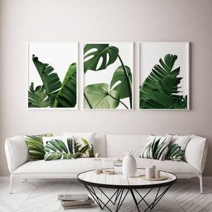 3 Piece Wall Art Tropical Leaves Printable Art Set of 3 Prints ...