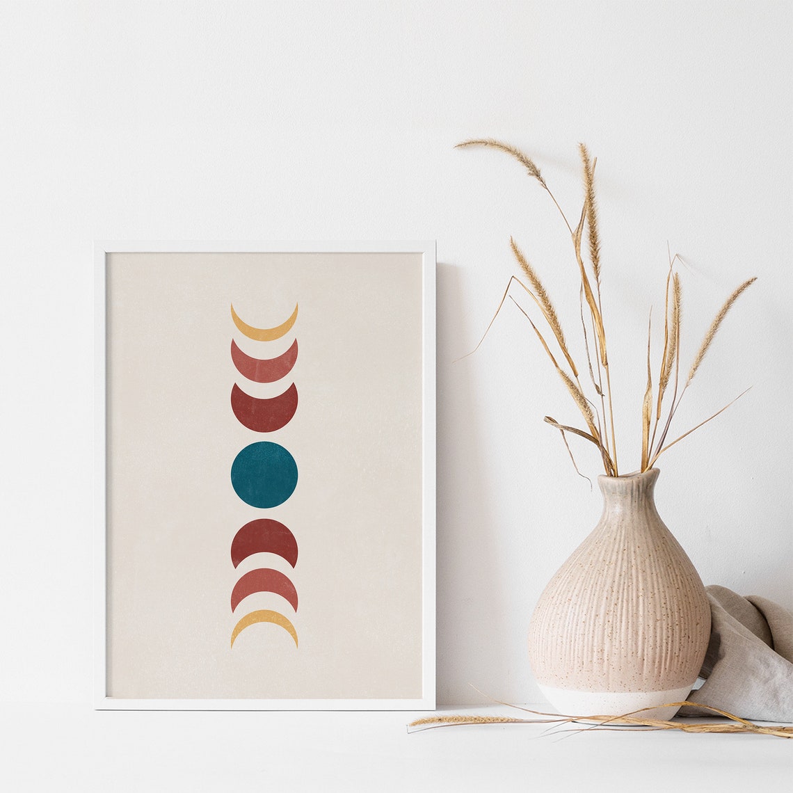 Teal Moon Phases Printable Art Boho Nursery Decor Large Moon | Etsy