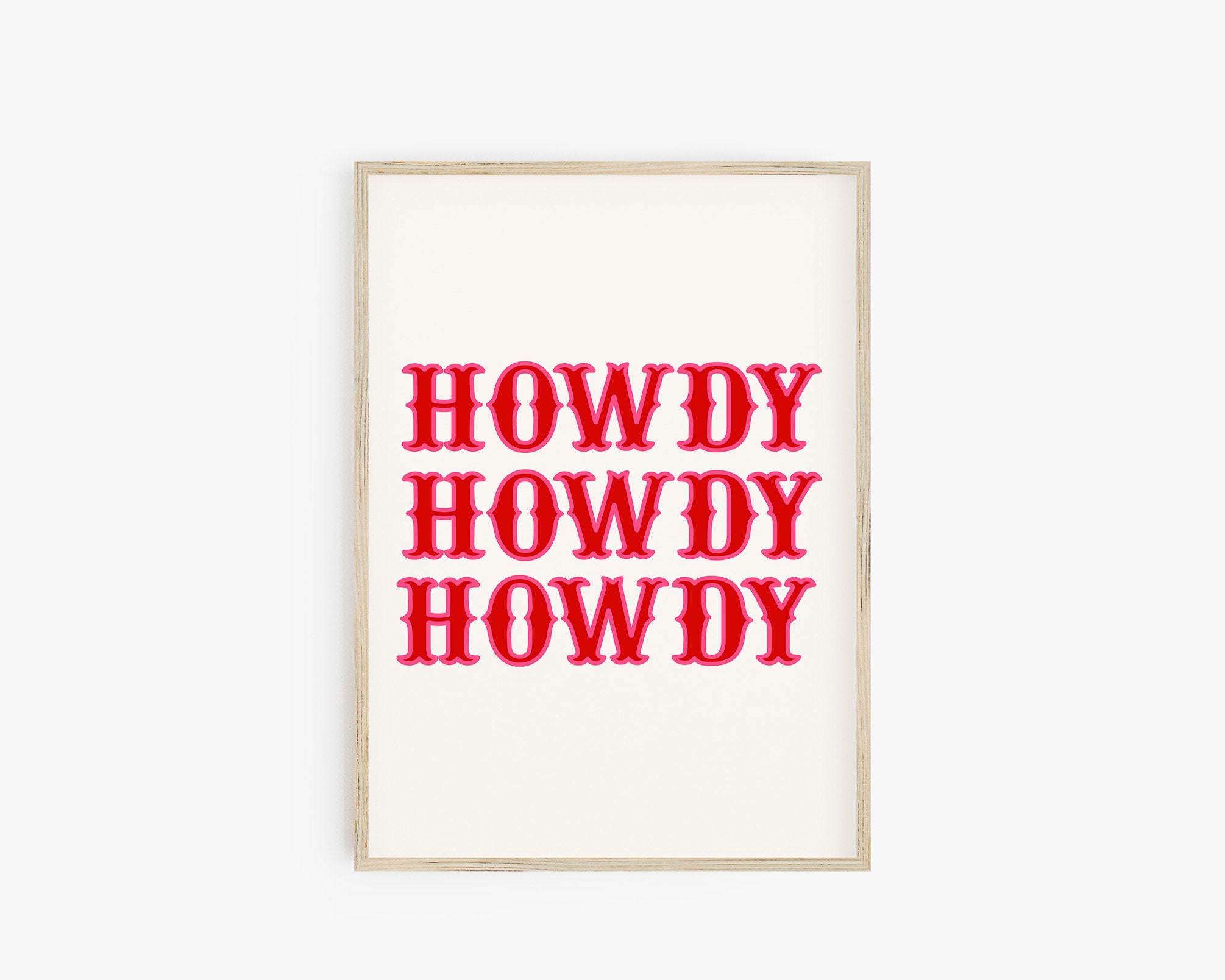 Preppy Western Poster Set Pink Red Wall Art Prints Howdy - Etsy