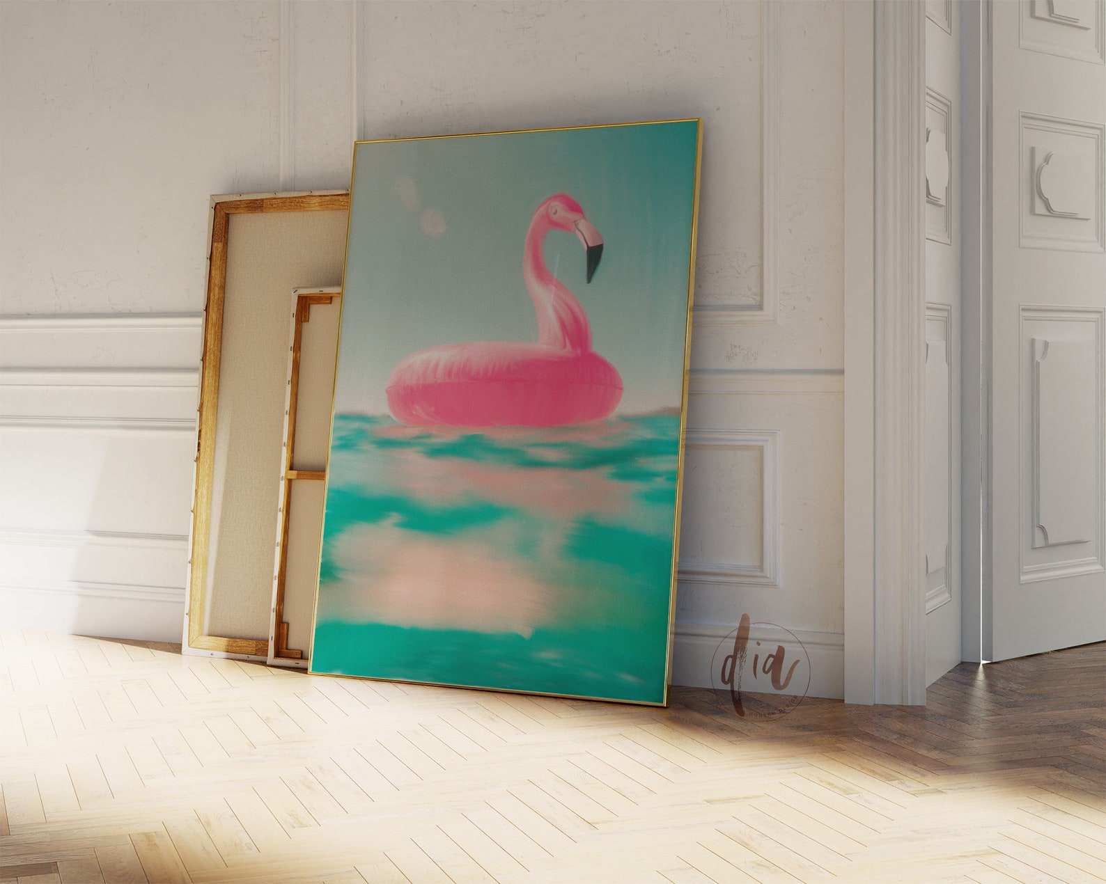 Preppy Beach Wall Art, Pink Flamingo Painting, Trendy Wall Art ...