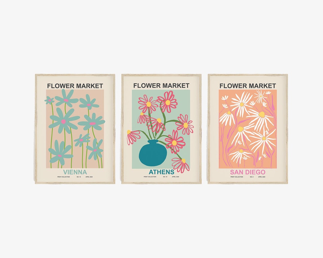 Set of 3 Flower Market Poster Prints, Digital Print Set, Flower Market ...