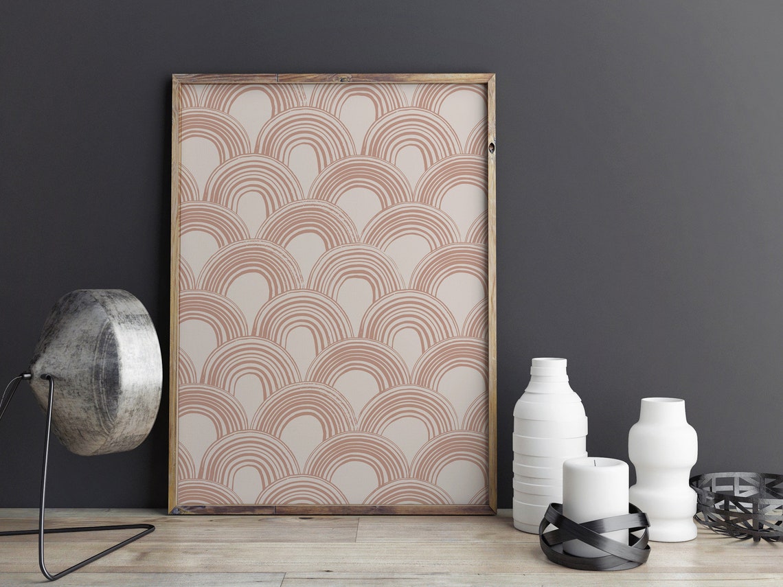 Rainbow Drawing Boho Rainbow Art Earth tones Print | Etsy