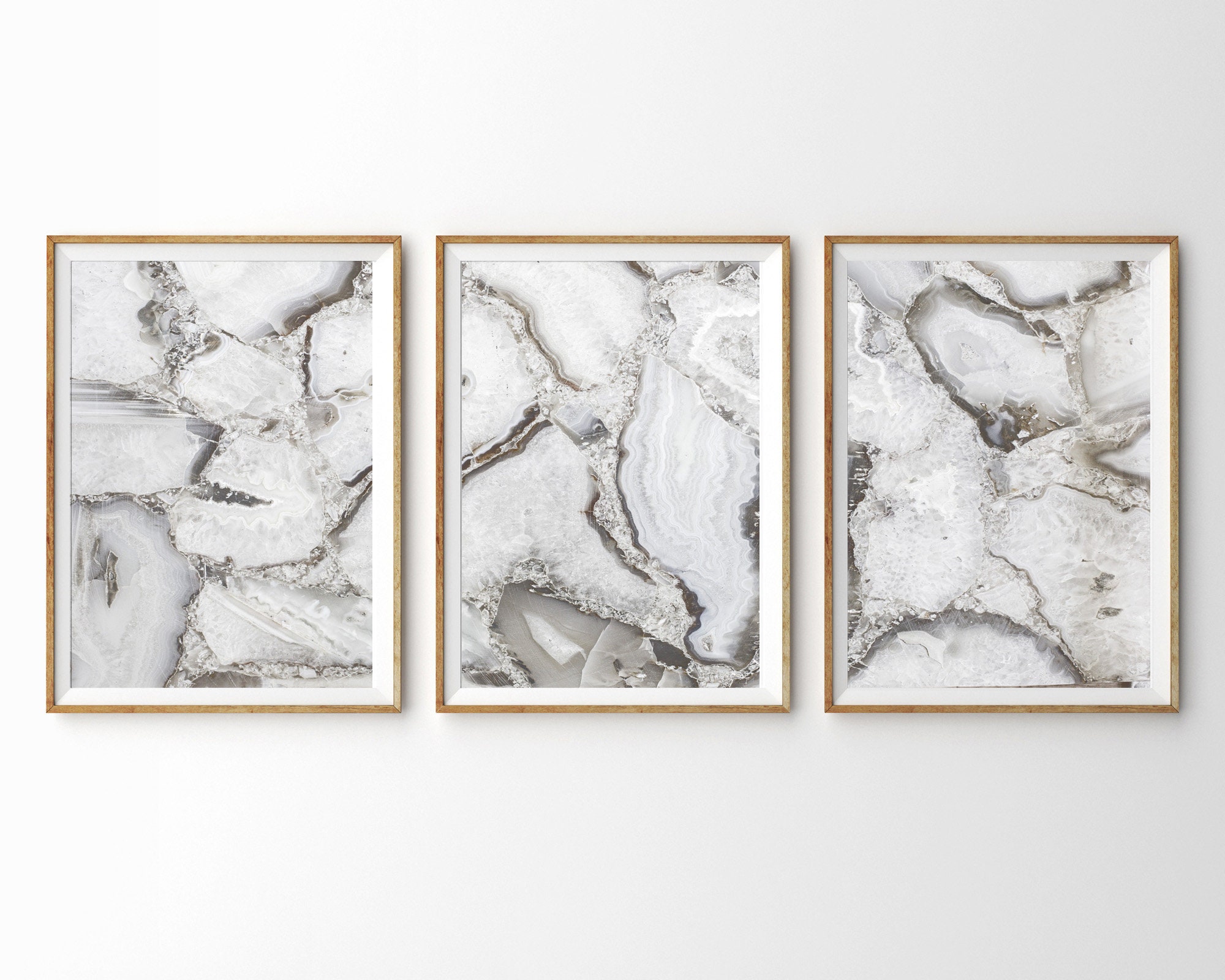 Agate Print Abstract 3 Piece Wall Art Prints Marble Print Grey Taupe ...