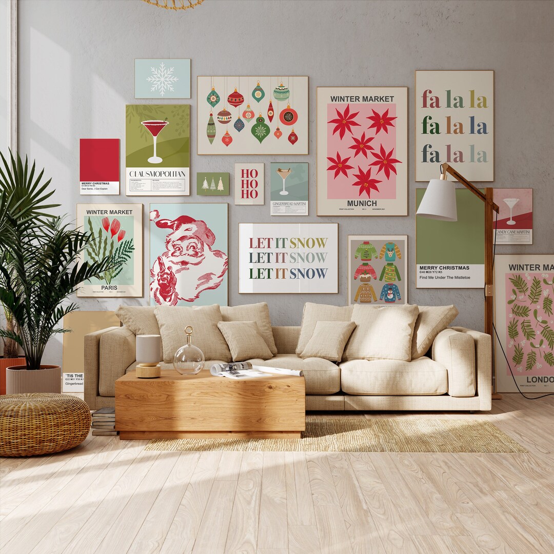 Christmas Gallery Wall Set of 17, Retro Christmas Decor, Holiday ...