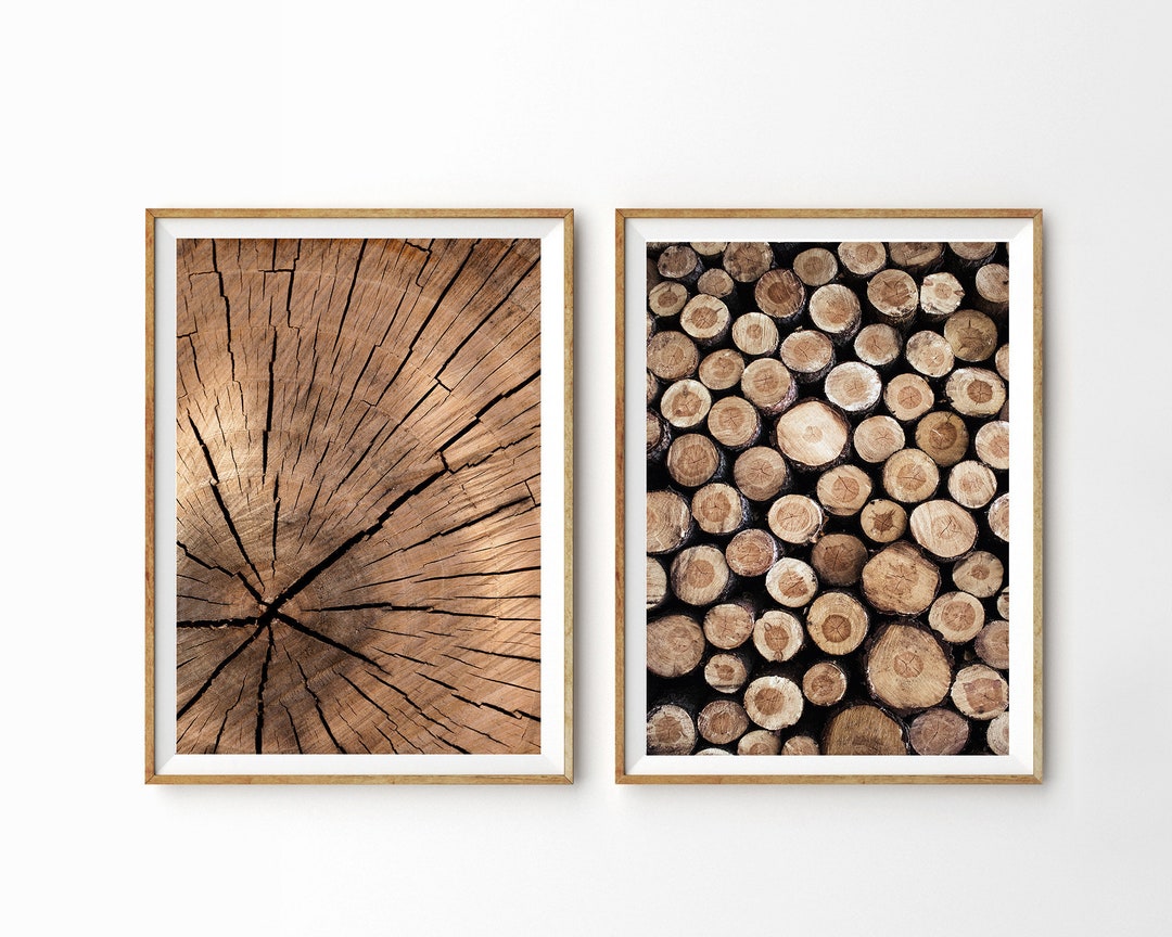 Tree Rings Wood Log Pile Print Set of 2 Prints, Rustic Farmhouse Decor ...
