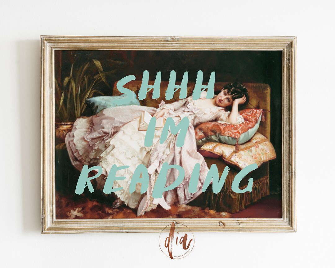 Shhh I'm Reading Altered Art Portrait, Gallery Wall Print, Book Lover ...