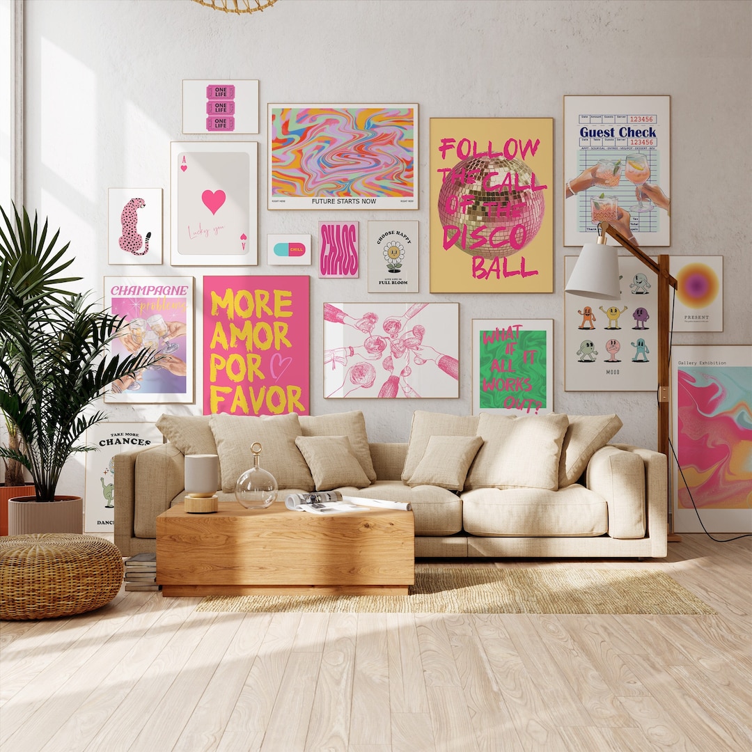 Trendy Gallery Wall Set 0f 17 Prints, Preppy Posters, Pink DIGITAL ...